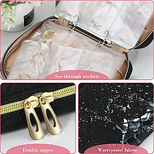 Jewelry Travel Organizer Case, Clear Jewelry Storage Book Ring Binder with Pockets, Lightweight Jewelry Bags Booklet Small Zipper Pouch Bag for Necklaces Earrings Rings Bracelets, Black