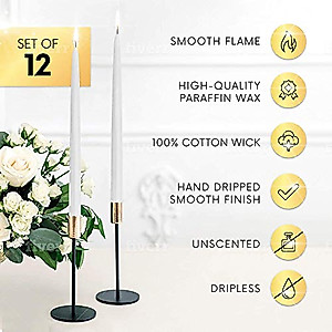 Higlow Gray Long Household Taper Candles 6.5 Long Burning Hours – Smokeless 8-inch Tall Burning Candles for Wedding, Holiday, Ceremonies and Home Decoration - Pack of 12 Dinner Dripless Candles (GREY)