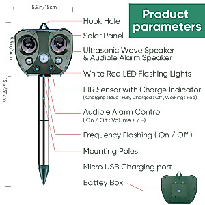 2024 Upgraded Ultrasonic Animal Repellent - Solar Animal Repeller with Motion Sensor & Strobe Light, Cat Repellent Outdoor Deer Repellent Devices for Rabbit Raccoon Squirrel Cat Skunk Dog Deer