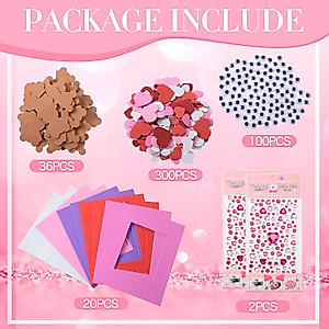20 Sets Valentine's Day Picture Frame Craft Kits for Kids, DIY Craft Gem Stickers and Googly Eyes for Valentine's Day Mother's Day Thanksgiving Art Favor Home Class Game Activities (Romantic Heart)
