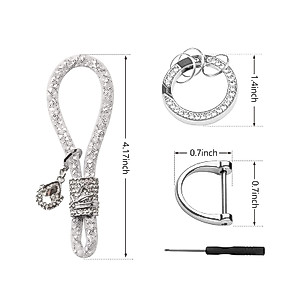 Jawmoy Pack-1 Bling Car Keychain, Rhinestones Keychain Accessories, Metal Crystal Key Chain Ring (Silver)