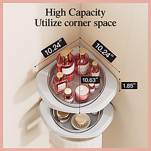 LAMU Corner Shower Caddy, 2 Pack Lazy Susan Shower Organizer, 360° Rotating Corner Shower Shelf with Towel Rack, No Drilling Wall Mounted Shelves for Bathroom, Dorm and Kitchen 10.24”x 10.24”x 1.85”