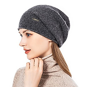 QUEENFUR Knit Slouchy Beanie Hats for Women Cashmere Ski Cap Knitted Wool Soft Warm Winter Hat