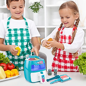 Toy Air Fryer, Play Kitchen Accessories Set for Toddlers, Kids Kitchen Playset w/ Music & Color Changing Foods, Toy Kitchen Interactive Pretend Play Toys Set, Christmas Birthday Gift for Boys Girls