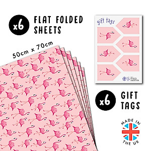 CENTRAL 23 Pink Wrapping Paper - Flamingo - 6 Sheets Birthday Gift Wrap - New Baby - Women Girls Female - Anniversary or Valentines Day Gift Wrap - Trendy - Recyclable