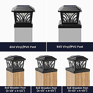 SIEDiNLAR Solar Post Cap Lights Outdoor, Aluminum Glass 2 Modes Edison LED Bulbs for 4x4 5x5 6x6 Vinyl Wooden Posts Deck Fence Patio Decor, Warm White/Cool White Lighting 6 Pack (Black)
