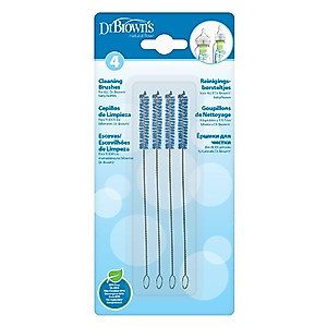 Dr. Brown’s Natural Flow® Reusable Baby Bottle Vent System and Reservoir Cleaning Bristle Brush, BPA Free, Blue Brushes, 4-Pack