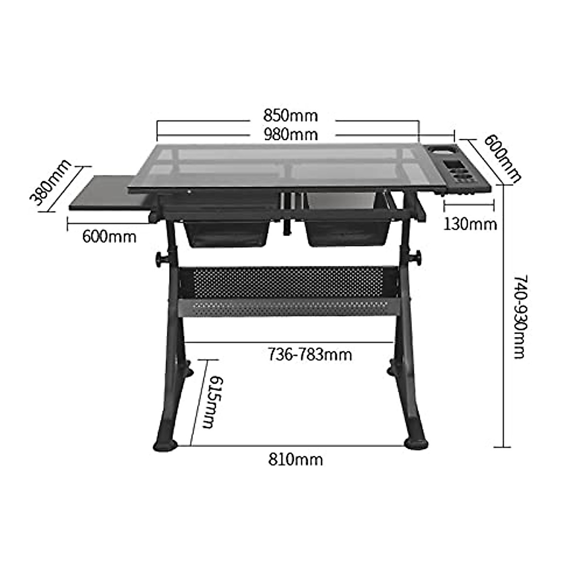 EESHHA Drawing Table Drafting Desk, Adjustable Glass Drafting Table,Versatile Art Study Table,with Storage Drawers,Art Studio Design Sketching Painting Work Station