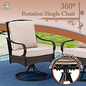 HERA'S HOUSE 7 Pieces Patio Dining Sets, 6 x Swivel Dining Chairs with Removable Cushions, 1 x Rectangular Wood-Like Dining Table, Outdoor Furniture Set for Patio Lawn Garden Porch