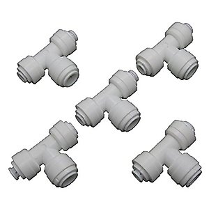 Quick Connect 1/4-Inch-1/4-Inch-3/8-Inch Tee Union for Reverse Osmosis RO Water Filter Pack of 5