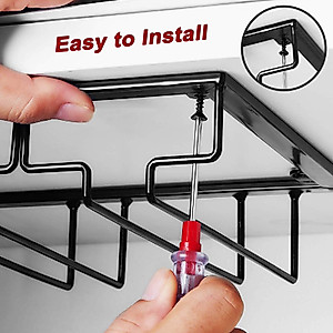 Wine Glass Holder, Wine Glass Rack Under Cabinet, Stemware Holder Metal Wine Glass Shelf Organizer, Wine Glass Storage Hanger Metal Organizer for Bar Cabinet Kitchen Decor (1 Pack, Black, 3 Rows)