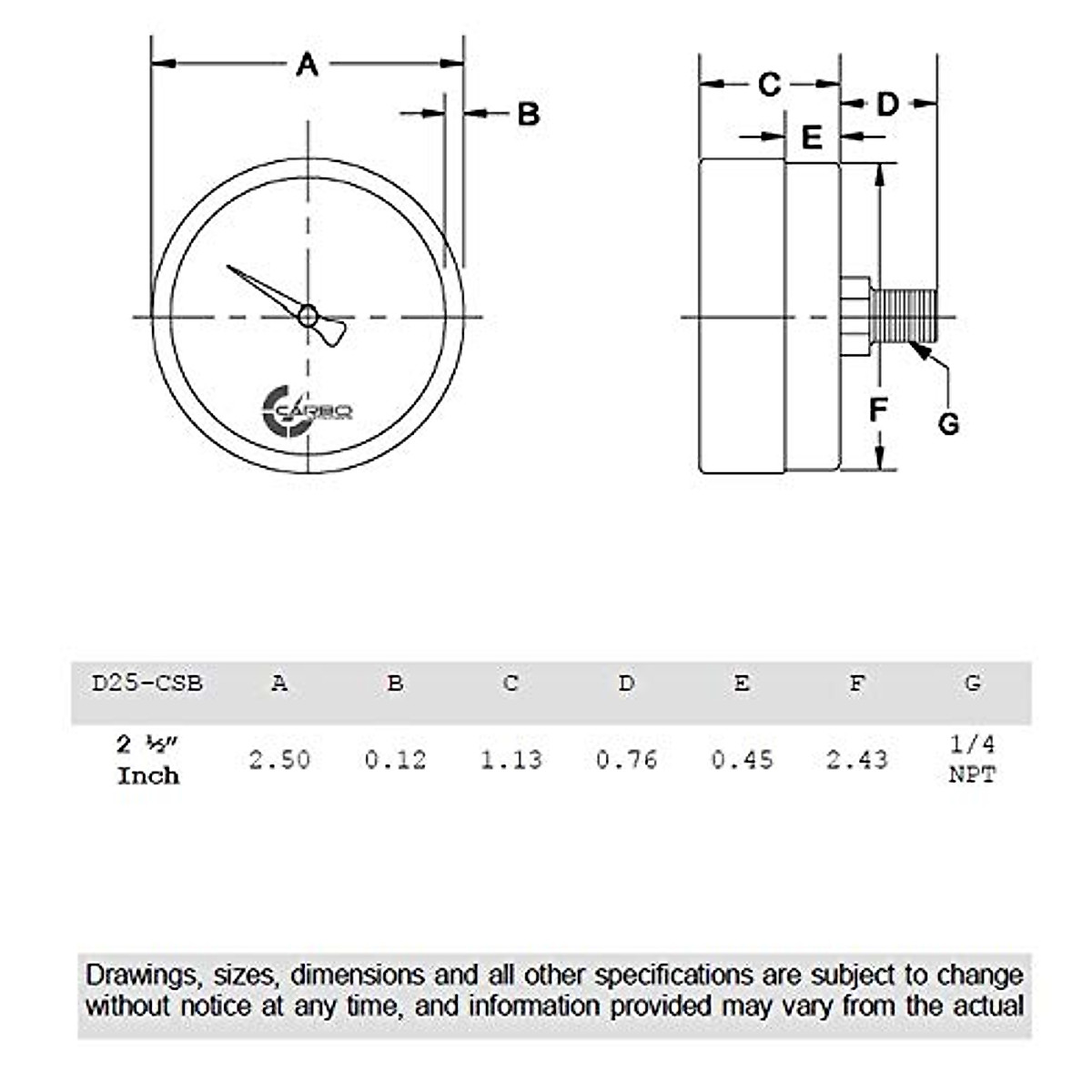 CARBO Instruments 2-1/2" Pressure Gauge, Chrome Plated Steel Case, Dry, Compound Vacuum -30 Hg - 0-30 psi Back Mount 1/4" NPT