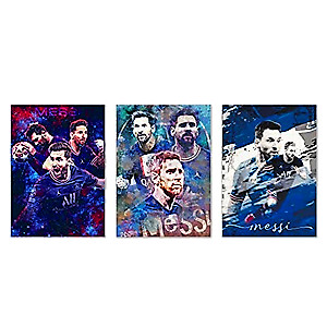 Famous Football Superstar Messi Set of 3 Poster Prints Wall Decor Bedroom for Living Room Sport Room Gift for Fan Football Size 11.7x16.5 inch UNFRAME