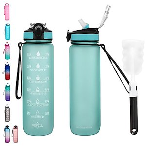 Gold Armour 32oz Motivational Water Bottle with Time Marker, Leakproof BPA Free Daily Water Reminder to Ensure You Drink Enough Water Daily (Mint Green)