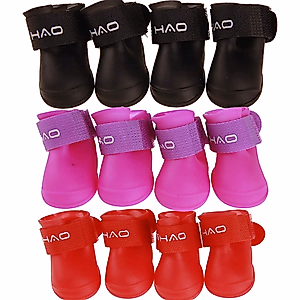 GabeFish Waterproof Silicone Small, Medium Dogs Rain Boots, Rainy Days Shoes for Dogs, Outdoor Puppy Paw Protector with Straps Red 2X-Large