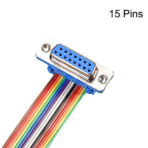 uxcell IDC Rainbow Wire Flat Ribbon Cable DB15 Female to DB15 Female Connector 2.54mm Pitch 11.8inch Length