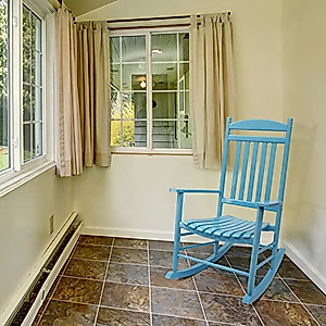 ALIMORDEN Solid Wood Porch Rocking Chair, High Back Slat Reclining Seat Patio Chair, Indoor Outdoor, Blue