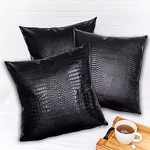 HDDahua Black Ostrich Skin Faux Leather Throw Pillow Covers, Modern Faux Leather Couch Lumbar Cushion Covers for Couch Bed Sofa 20x 20 Inches