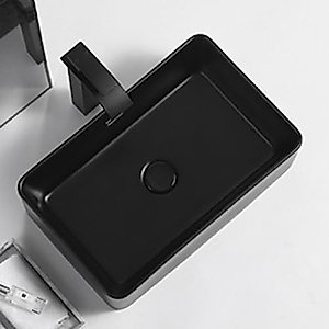Bathroom Vessel Sink Ceramic Washbasin Rectangular Wash Basin Scratch Resistant Shampoo Basin Easy To Install Bathroom Decoration For RV Kitchen Washroom Guest Bath Commercial ( Color : Black A , Size