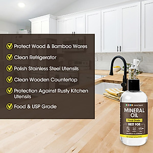 AZEN 16oz Mineral Oil, Food Grade Cutting Board Oil, Food Grade Mineral Oil, Mineral Oil for Wood Cutting Board, Butcher Block Oil to Protect and Restore All Wood (with Brush)