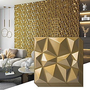 Art3d 3D Diamond Design Paneling for Interior Decor, Living Room, TV Wall Background, Bedroom, Gaming Setup, 11.8" x 11.8", Gold, 33 Pack