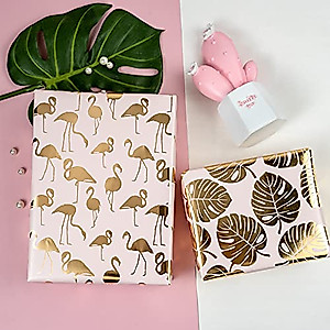WRAPAHOLIC Wrapping Paper Sheet - Pink and Gold Foil Design for Birthdays, Wedding, Holiday, Party, Baby Shower - 1 Roll Contains 6 Sheets - 17.5 inch X 30 inch Per Sheet