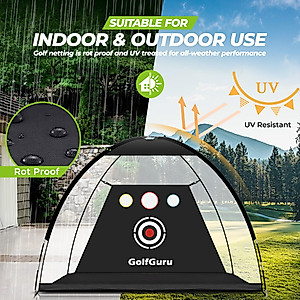 Golfguru Golf Net, 10x7ft All in 1 Golf Practice Net with XL Tri-Turf Golf Mat, Impact Target, 10 Golf Balls, 7 Golf Tees, 2 Rubber Golf Tees, Carry Bag, Golf Net for Backyard Driving Chipping Indoor