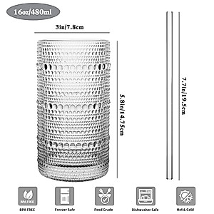 Dingerjar 2024 Upgraded Large Capacity 16 oz/480 ml Hobnail Glasses Drinking Set of 12 - Heavy Vintage Glassware