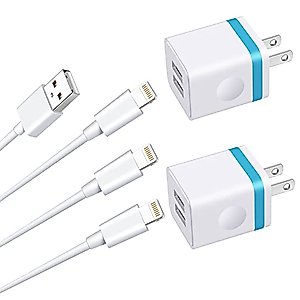 iPhone Charger [Apple MFi Certified], ARCCRA 3-Pack 3FT 6FT 10FT Lightning Cable Data Sync Charging Cords with 2 X Dual Port USB Wall Charger Block Plug for iPhone 13 12 11 Pro Max XS XR X 8 7 6 Plus