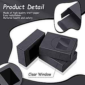 30 Pieces Soap Packaging Boxes Paper Soap Box Kraft Soap Box with Window Rectangle Window Gift Box for Homemade Soap Making Supplies Party Favor Treats Wrapping Packaging, 3.5 x 2.6 x 1.2 Inch (Black)