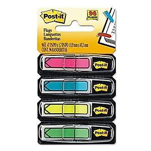 Post-It 684Arr4 Arrow 1/2-Inch Page Flags, Four Assorted Bright Colors, 24/Color, 96-Flags/Pack