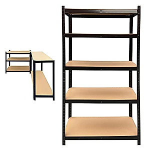 Bowoshen Storage Shelves 5-Tier 77in Height Garage Shelving Unit Rack Metal Shelf Heavy Duty 386lb Load per Tier, Adjustable Utility Shelves for Garage, Warehouse, Living Room, Office (77" Black)