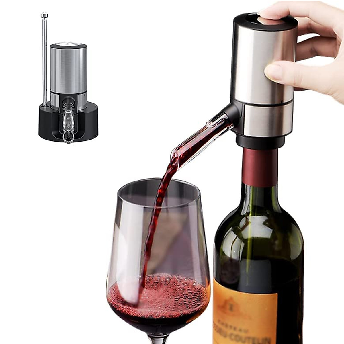 CorporateGiftPro Electric Wine Aerator and Decanter, Pump Dispenser Set, Smart Wine Dispenser, Best Wine Gifts (Stainless Steel - Battery Operated)