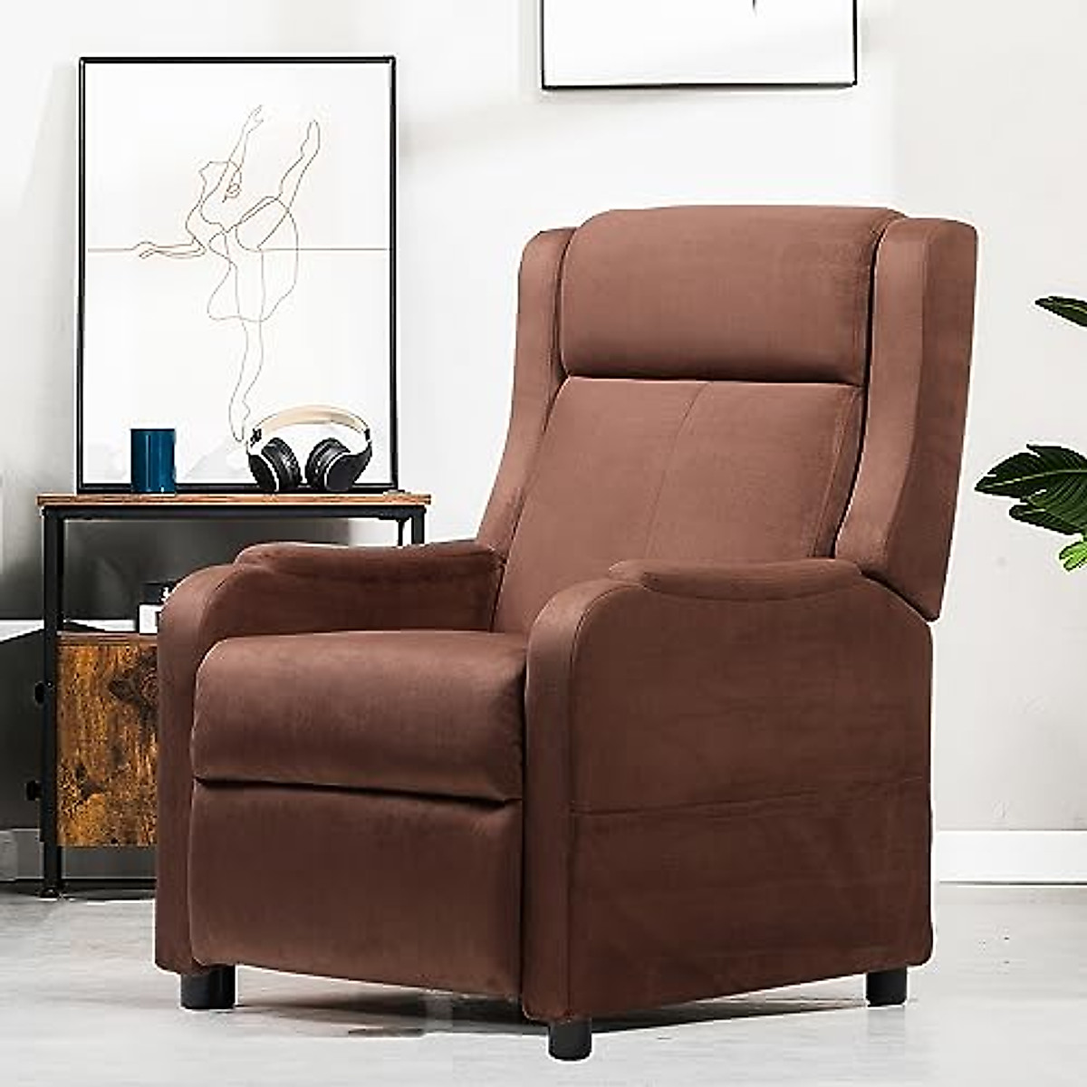 COMHOMA Recliner Chair for Living Room, Modern Fabric Adjustable Massage Recliner Chair, Single Sofa Seat with Upholstered Handrail Living Room Chair (Brown)