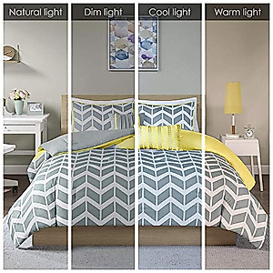 Intelligent Design ID12-234 Nadia Duvet Cover King/Cal King Size - Yellow , Chevron Duvet Cover Set – 5 Piece – Ultra Soft Microfiber Light Weight Bed Comforter Covers