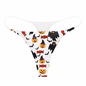 ETAOLINE Women's Thong Bikini Cheeky Bottom Solid G String Panties (Halloween, X-Large)