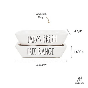 Rae Dunn by Magenta Stoneware Egg Trays - Set of 2 Farmhouse Style Egg Holders Fit 12 Eggs, Hand Lettered "Farm Fresh" and "Free Range"