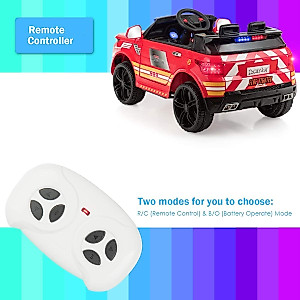 Costzon Ride on Car, 12V Battery Powered Police SUV Vehicle w/Remote Control, Siren Flashing Light, Horn Music, Intercom, Spring Suspension, 3 Speeds, USB, 4 Wheeler Truck, Kids Cars to Drive, Black