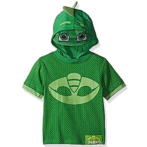 PJ Masks Gekko S/S Hoodie W/Mask, Green Short Sleeve, 5T