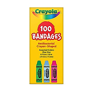 Crayola Shaped Antibacterial Kids Bandages, 100 CT | Great for Birthdays, Party Supplies, Stickers, Stocking Stuffer or White Elephant Gift | Adhesive Bandages for Minor Cuts, Scrapes, & Burns