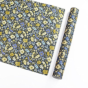 GLOW4U Self Adhesive Vintage Blue Floral Contact Paper Shelf Liner for Cabinets Shelves Drawer Arts and Crafts Decal 17.7x78.7 Inches