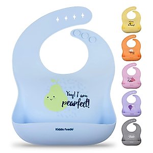Kiddo Feedo Silicone Baby Bib, Unisex Designs for Boys and Girls, Waterproof and Easy to Clean, Blue