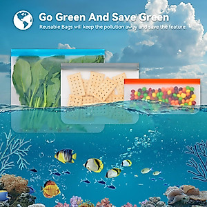 Leetaltree Reusable Food Storage Bags, 10 Pack Dishwasher Freezer Safe PEVA Bags, Leak Proof & Airtight Reusable Freezer Bags for Food Storage and Home Organization