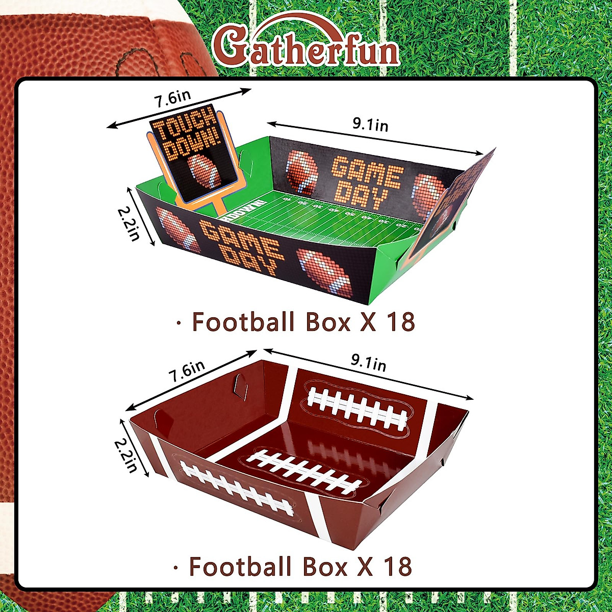 Gatherfun Football Party Supplies Kit for 36: Large Football Food Plates, Disposable Bowls,Nacho Trays - Ideal Football Party Decorations and Favors for Birthday and Tailgate Partie