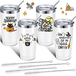 Dandat 4 Pieces Novelty Halloween Gifts For Her Trick Or Treat Tumbler with Lid Straw Brush 20 oz Stainless Steel Coffee Mug, Halloween Witches Mug Tumbler for Halloween Decorations Indoor, Outdoor