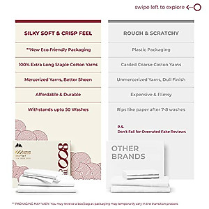 Mayfair Linen 800-Thread-Count Egyptian Quality Pure Cotton Sheets, White California King Size Bed Sheet Set, Long Staple Cotton, Sateen Weave for Soft Feel, Fits Mattress Upto 16'' DEEP Pocket