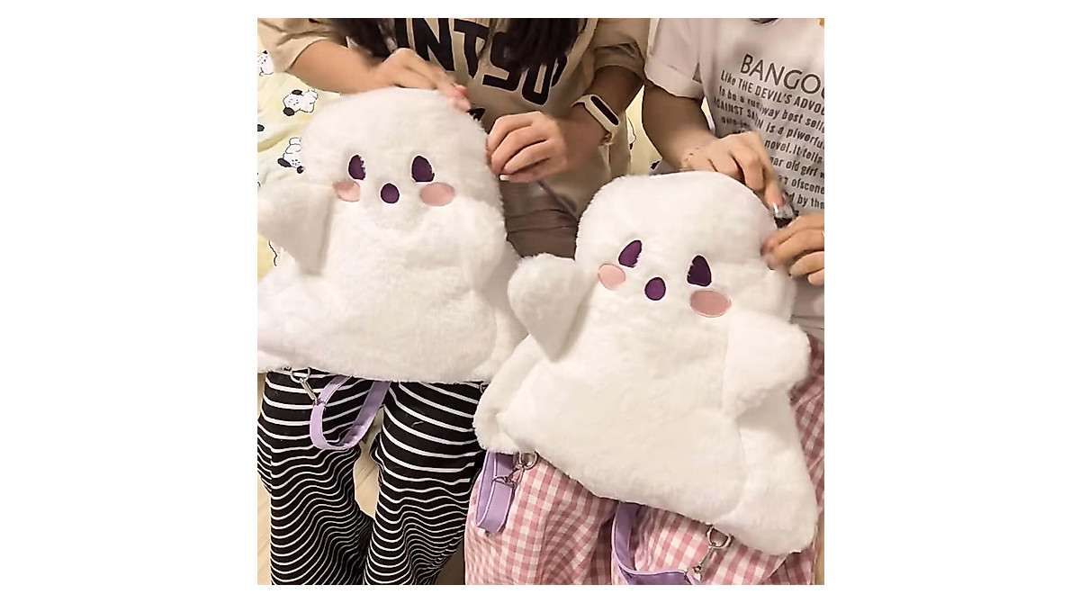 Cute Ghost Halloween Backpack - Kawaii Plush Candy Bag for Halloween