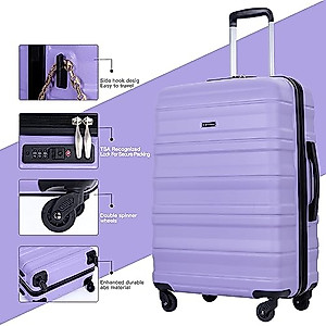Travelhouse Expandable Hard Shell Luggage 3 Piece Set, PC Hard Wheel Luggage Set with Spinner Wheels, TSA Lock, 20 inch 24 inch 28 inch Women's suitcase set(light purple)