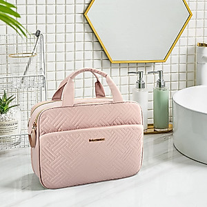 BAGSMART Toiletry Bag for Women, Large Toiletry Bag Water-resistant Makeup Cosmetic Organizer Bag Door Room Essentials for Accessories, Shampoo, Full Sized Container, Toiletries (Medium, Pink)