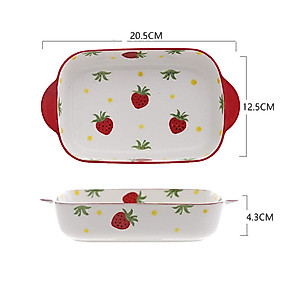 Bicuzat 8 x 5 Inch Ceramic Oven to Table Bakeware Dinner Plate, for Oven Roasting Lasagna Pan Cheese Baked Rice Bowl Baking Dish with Handle,Strawberry(1 PCS)